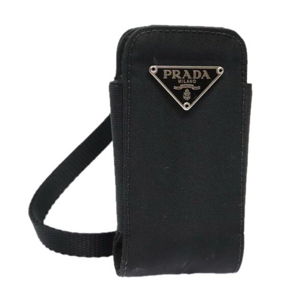 Prada | Bags | Prada Neck Case Nylon Black Silver Auth 9191 | Poshmark